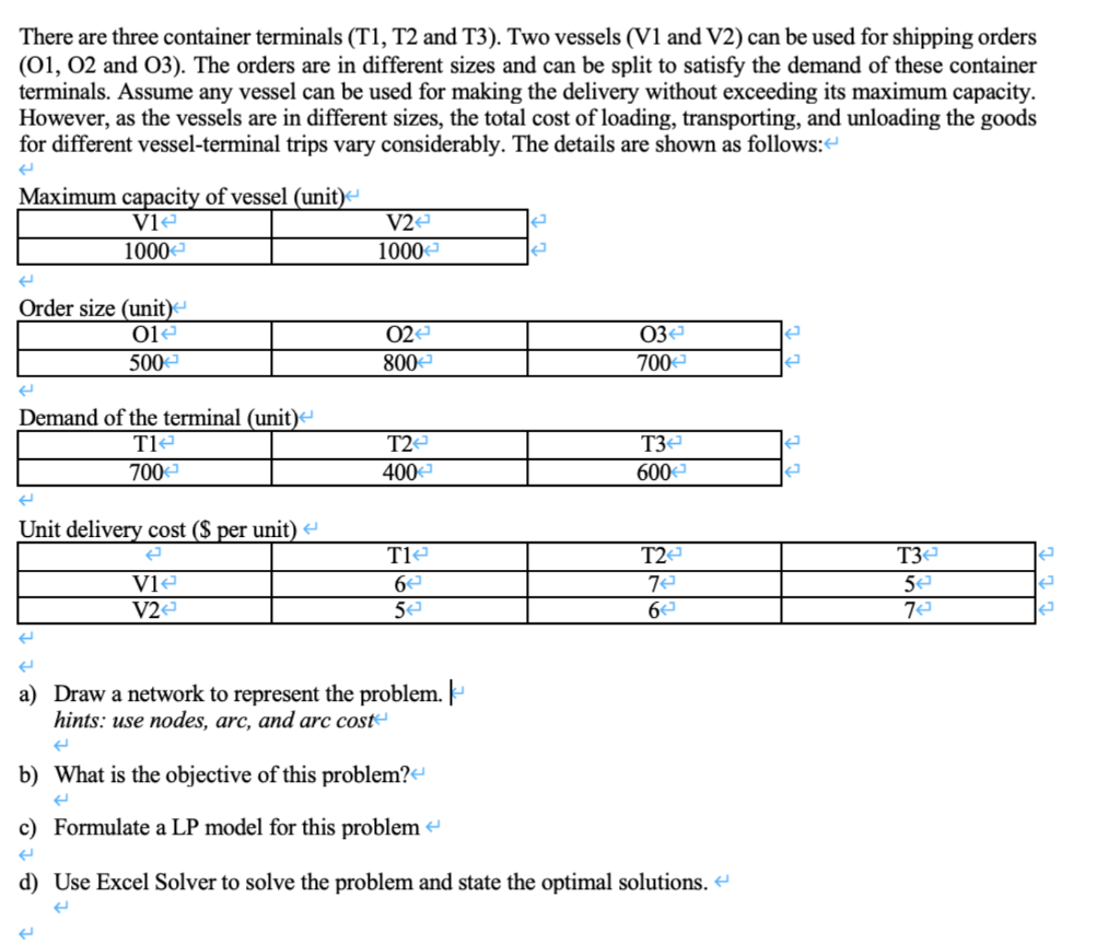 Solved There are three container terminals (T1, T2 and T3). | Chegg.com