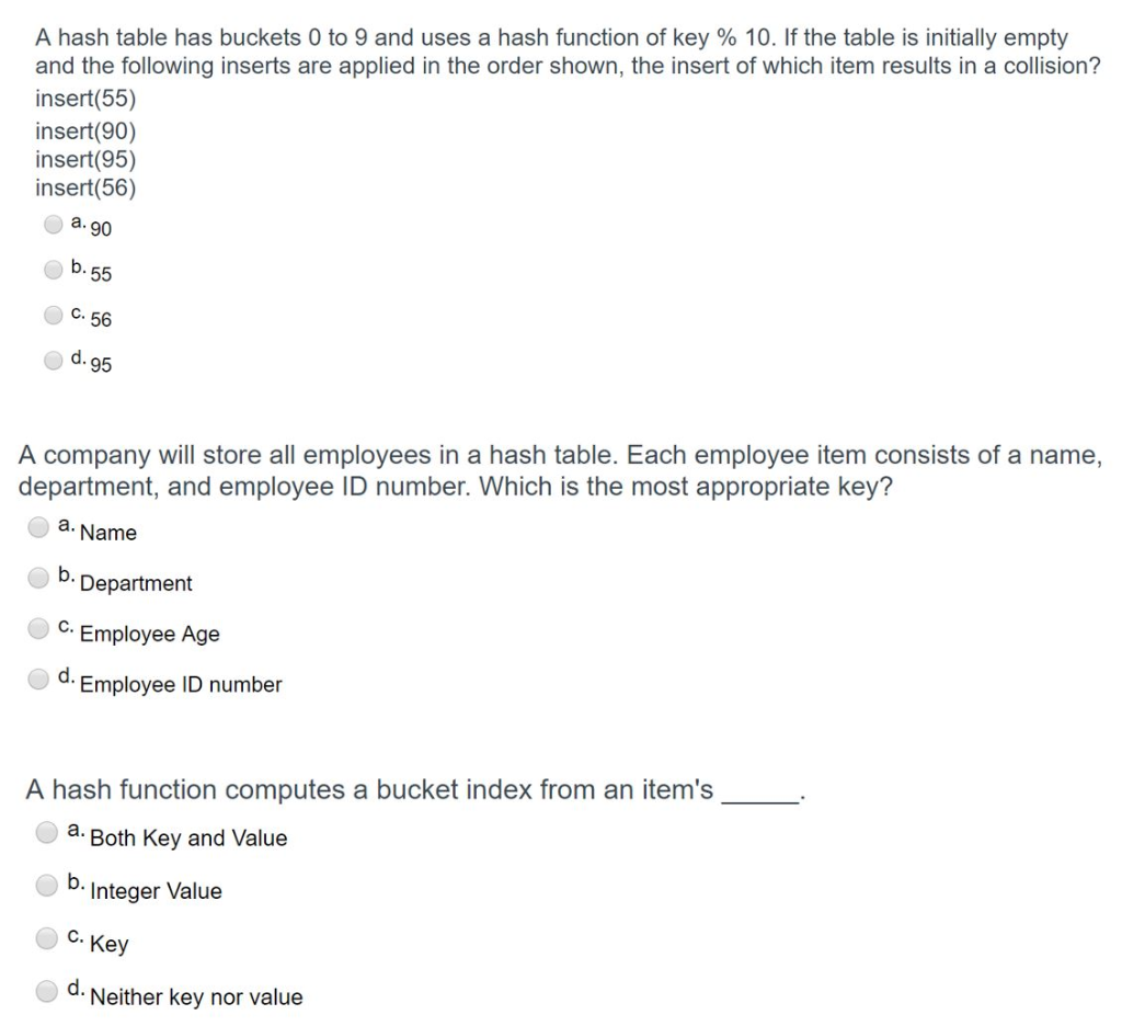 Solved A hash table has buckets 0 to 9 and uses a hash | Chegg.com