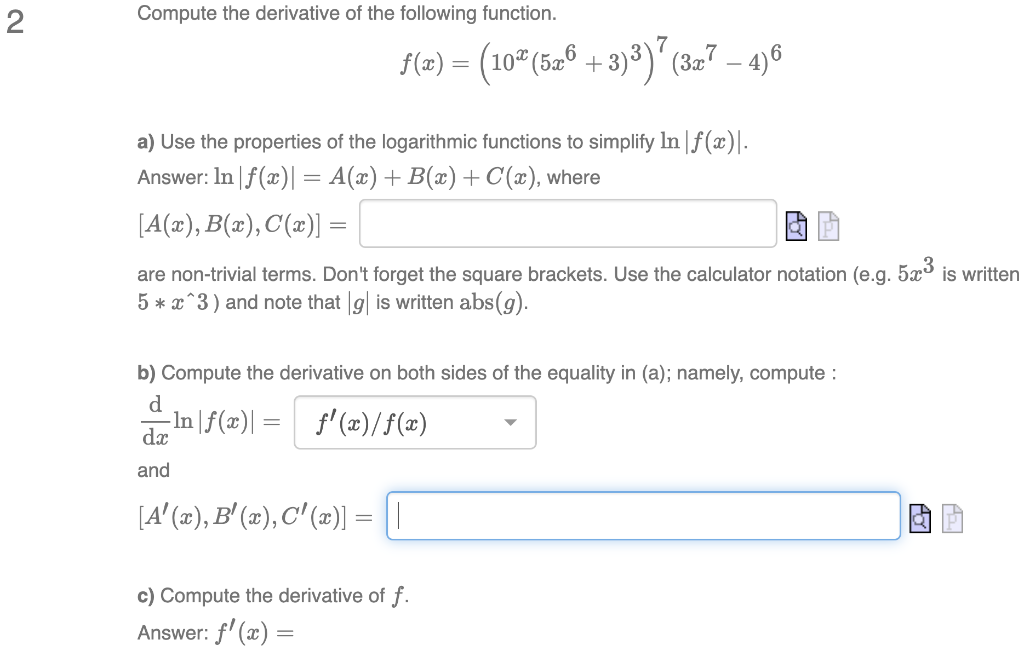 Solved Compute the derivative of the following function. | Chegg.com