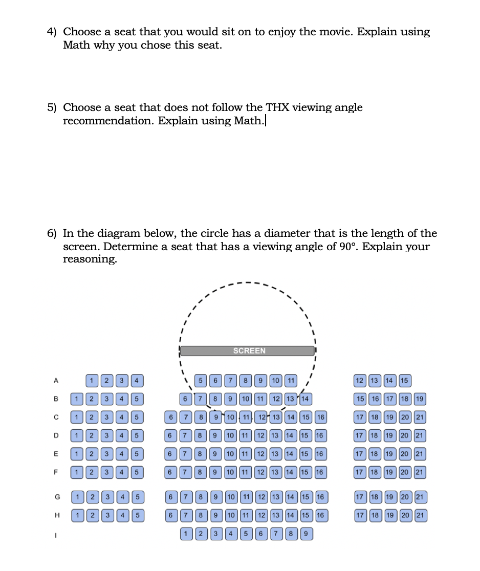 Solved 4) Choose a seat that you would sit on to enjoy the | Chegg.com