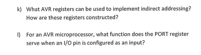 Solved k) What AVR registers can be used to implement | Chegg.com