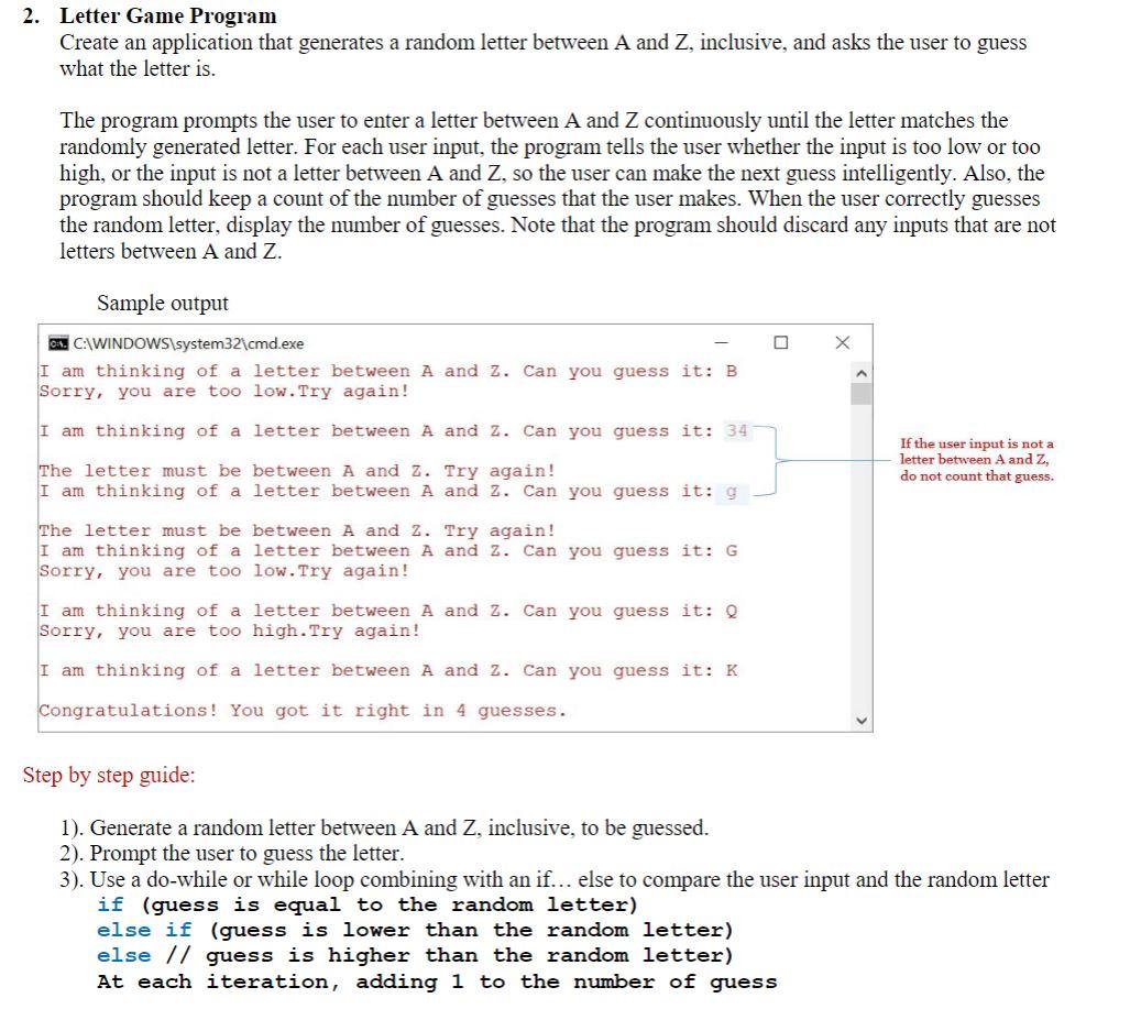 Solved 2. Letter Game Program Create an application that | Chegg.com