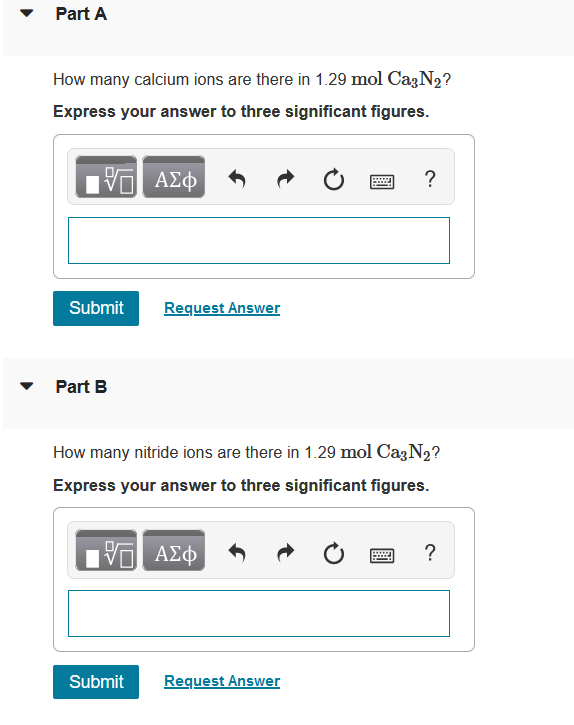 Solved Part A How many calcium ions are there in 1.29 mol | Chegg.com