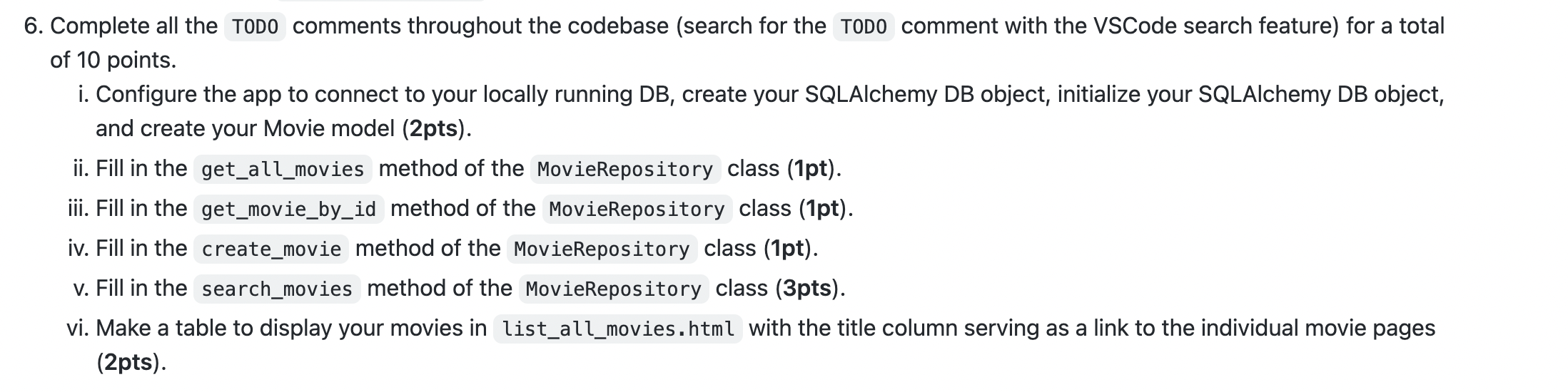 6. Complete all the TODO comments throughout the | Chegg.com