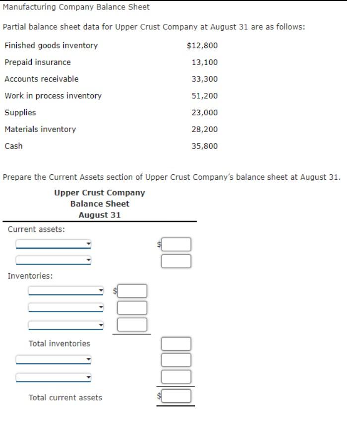 Solved Manufacturing Company Balance Sheet Partial balance | Chegg.com