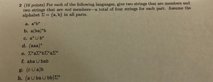 Solved 2 (16 points) For each of the following languages, | Chegg.com