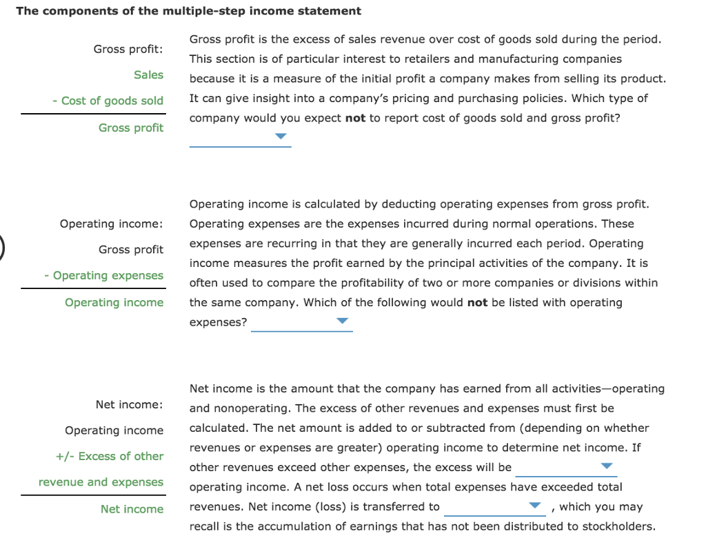 Solved The components of the multiple-step income statement | Chegg.com
