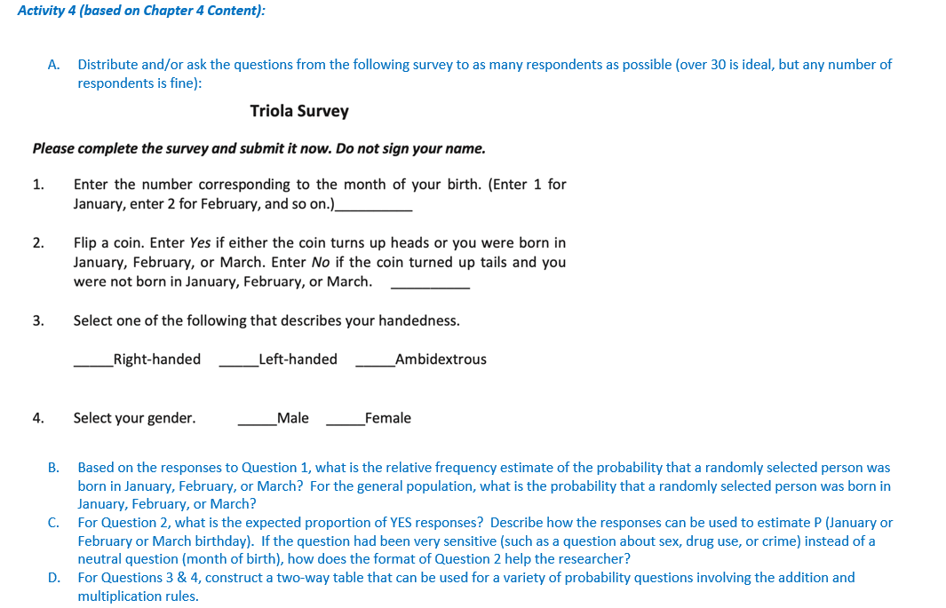 Instructions: Select one Activity from each of the | Chegg.com