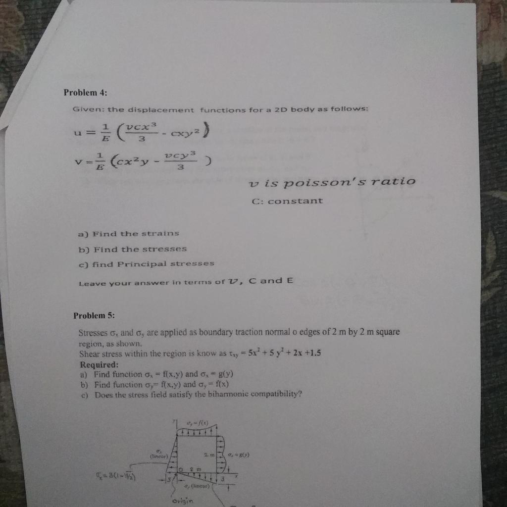 Solved Problem 4: Given: the displacement functions for a 2D | Chegg.com