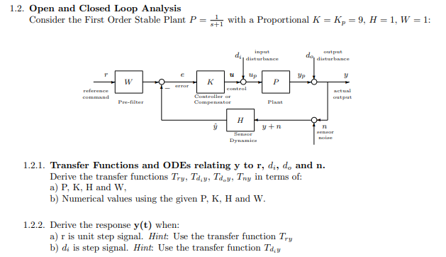 Solved 1.2. Open and Closed Loop Analysis Consider the First | Chegg.com