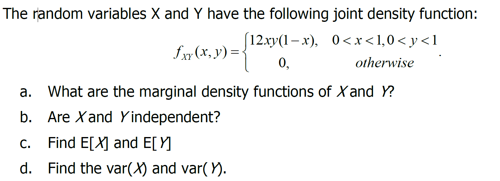 Solved The random variables X and Y have the following joint | Chegg.com