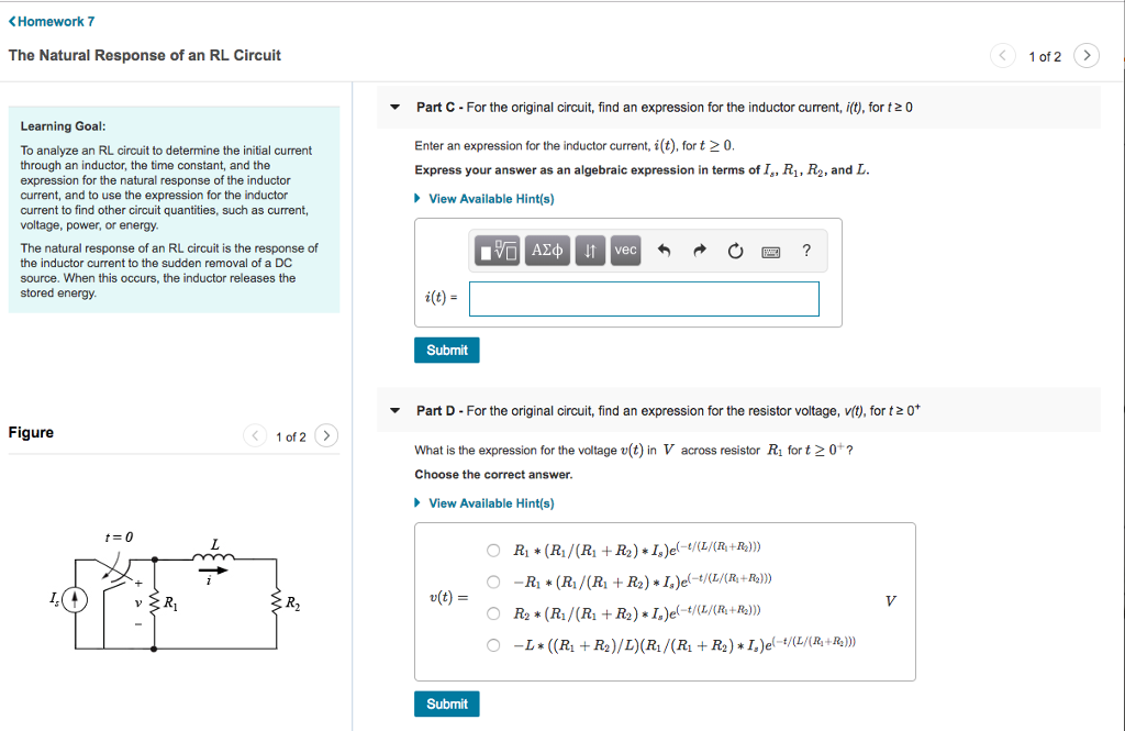 Solved Homework 7 The Natural Response of an RL Circuit 1 of | Chegg.com