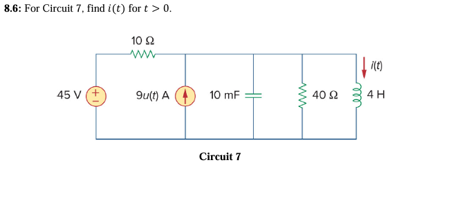 Solved 8.6: For Circuit 7, ﻿find i(t) ﻿for t>0.Circuit 7 | Chegg.com