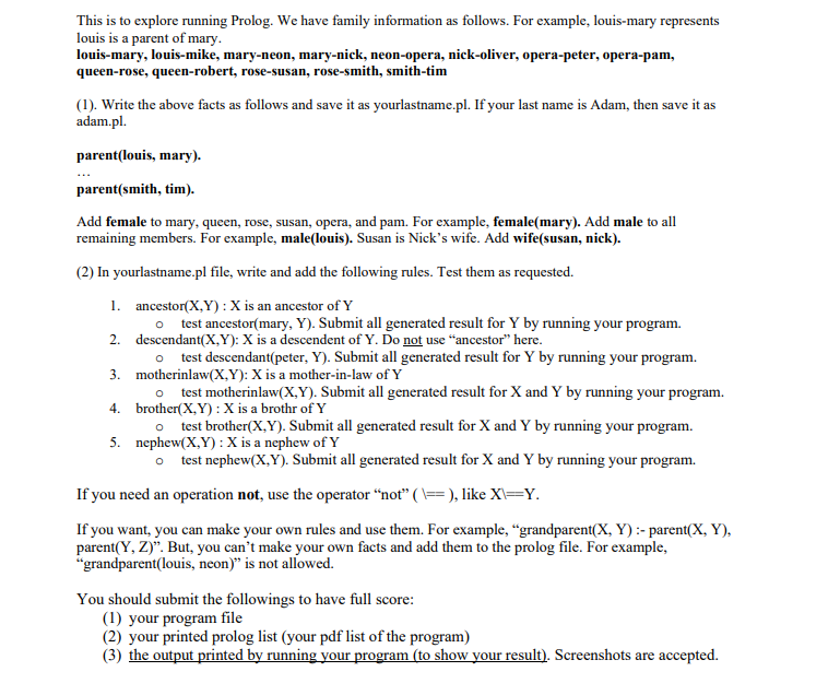 Solved This is to explore running Prolog. We have family | Chegg.com