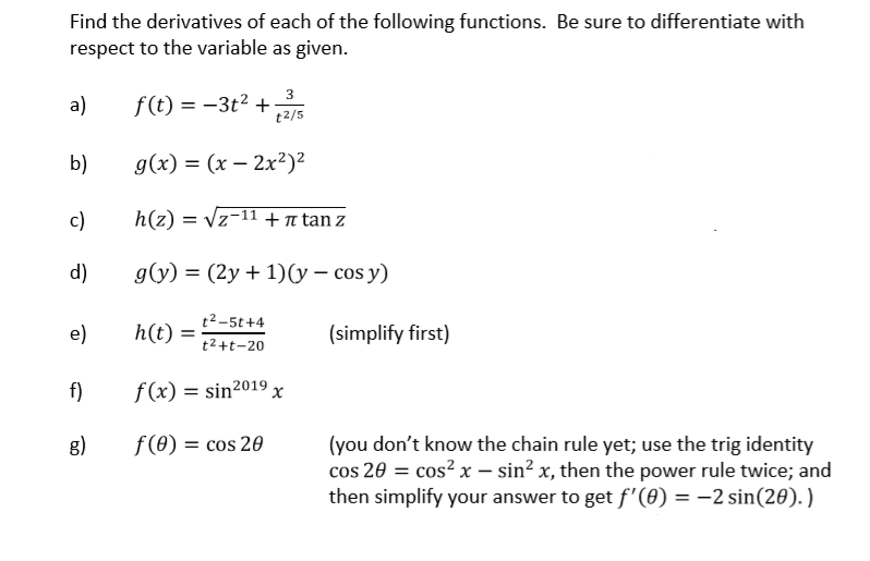 Solved Find the derivatives of each of the following | Chegg.com