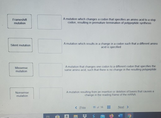Solved Frameshift mutation A mutation which changes a codon | Chegg.com