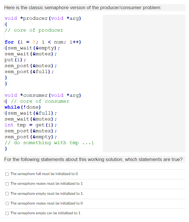 Solved Here is the classic semaphore version of the | Chegg.com