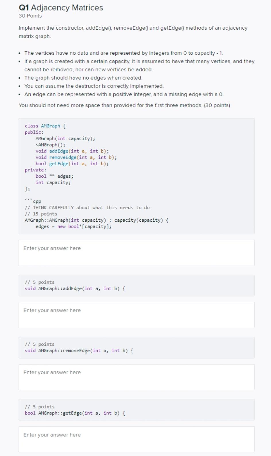 Solved Q1 Adjacency Matrices: Implement the constructor, | Chegg.com
