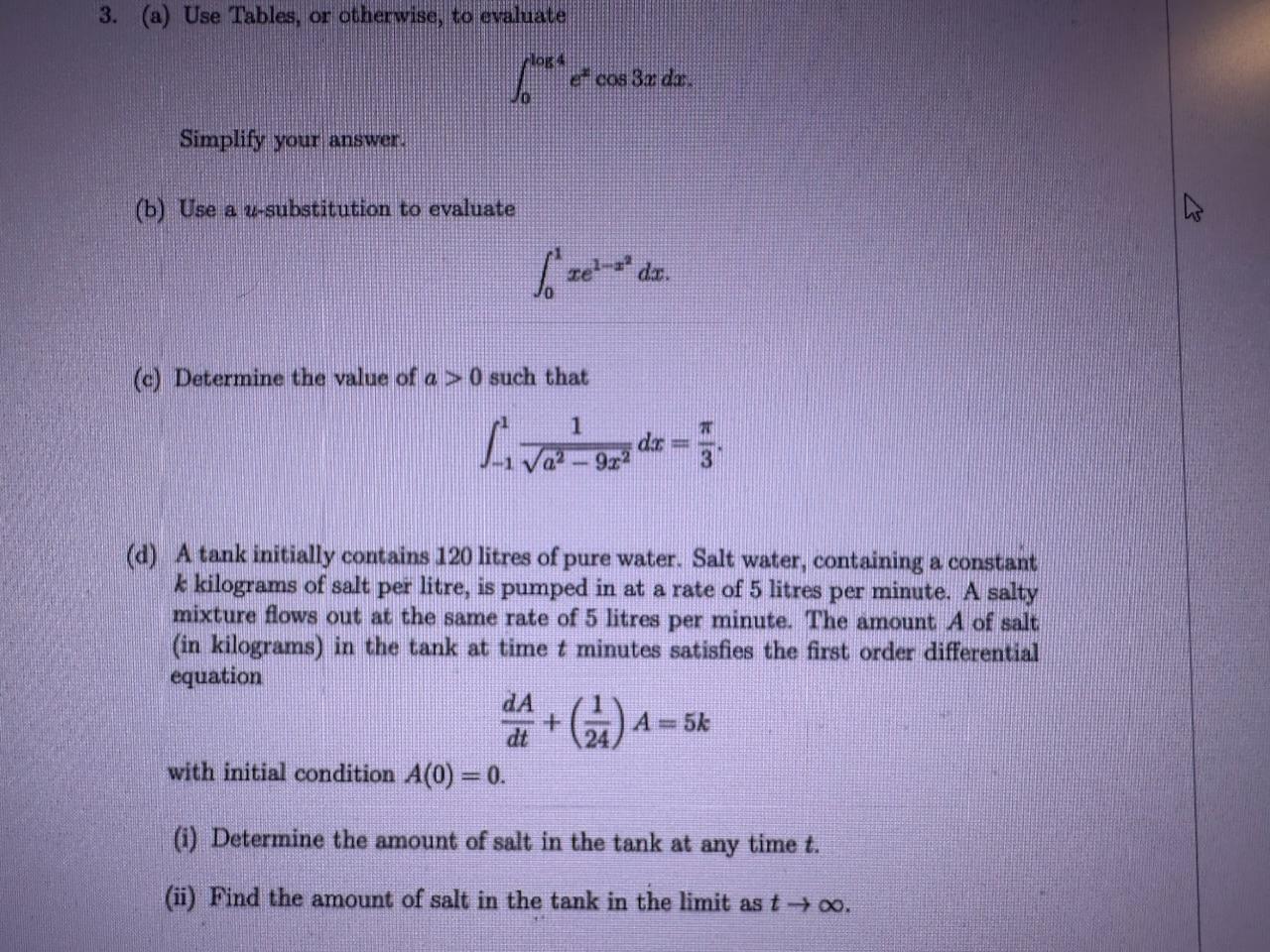 Solved 3. (a) Use Tables, or otherwise, to evaluate | Chegg.com