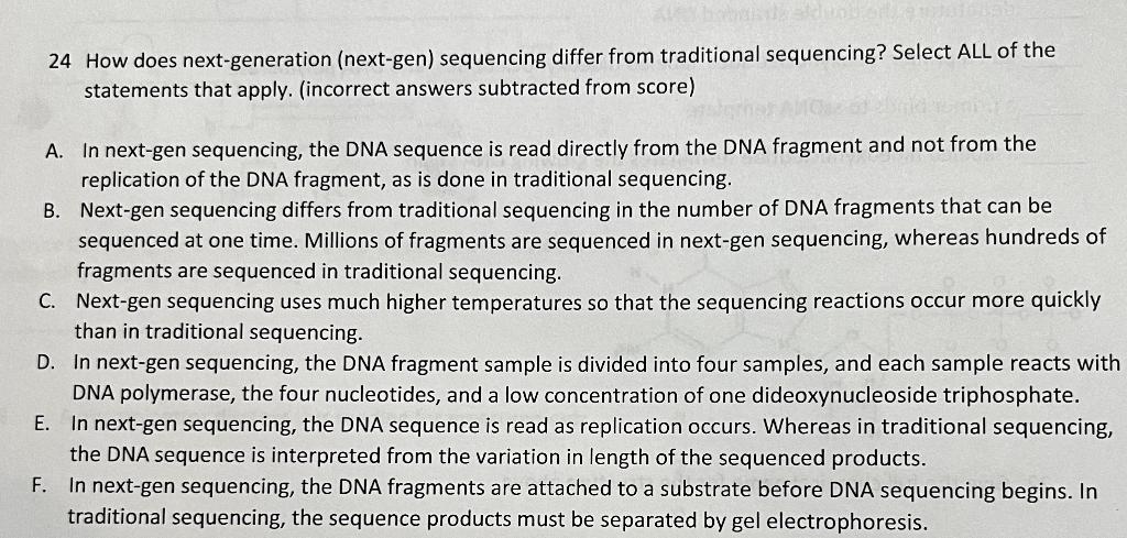 Solved 24 How Does Next Generation Next Gen Sequencing