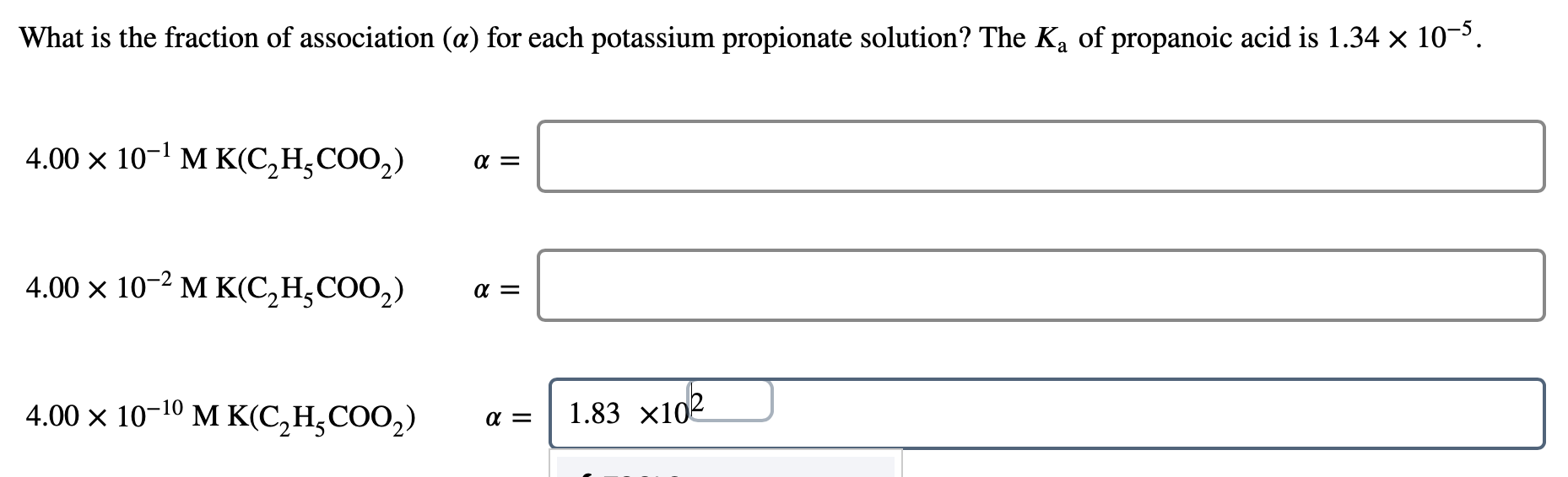 Solved What is the fraction of association (a) for each | Chegg.com