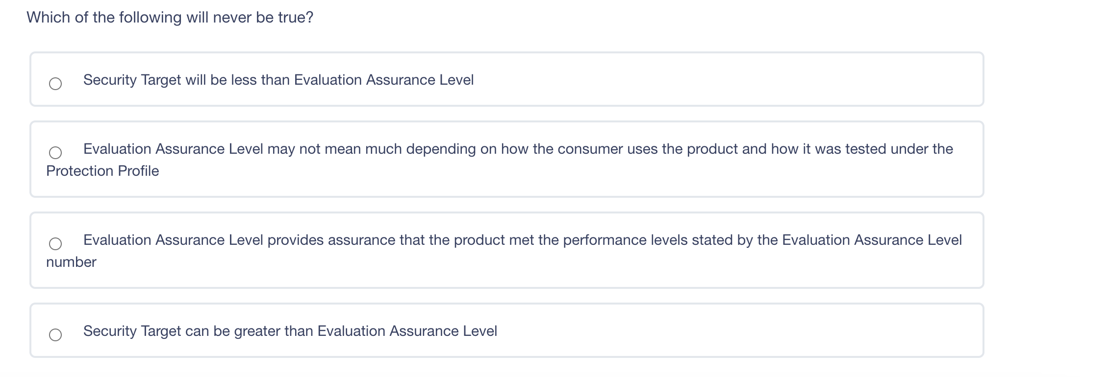 Solved Which of the following will never be true? Security | Chegg.com