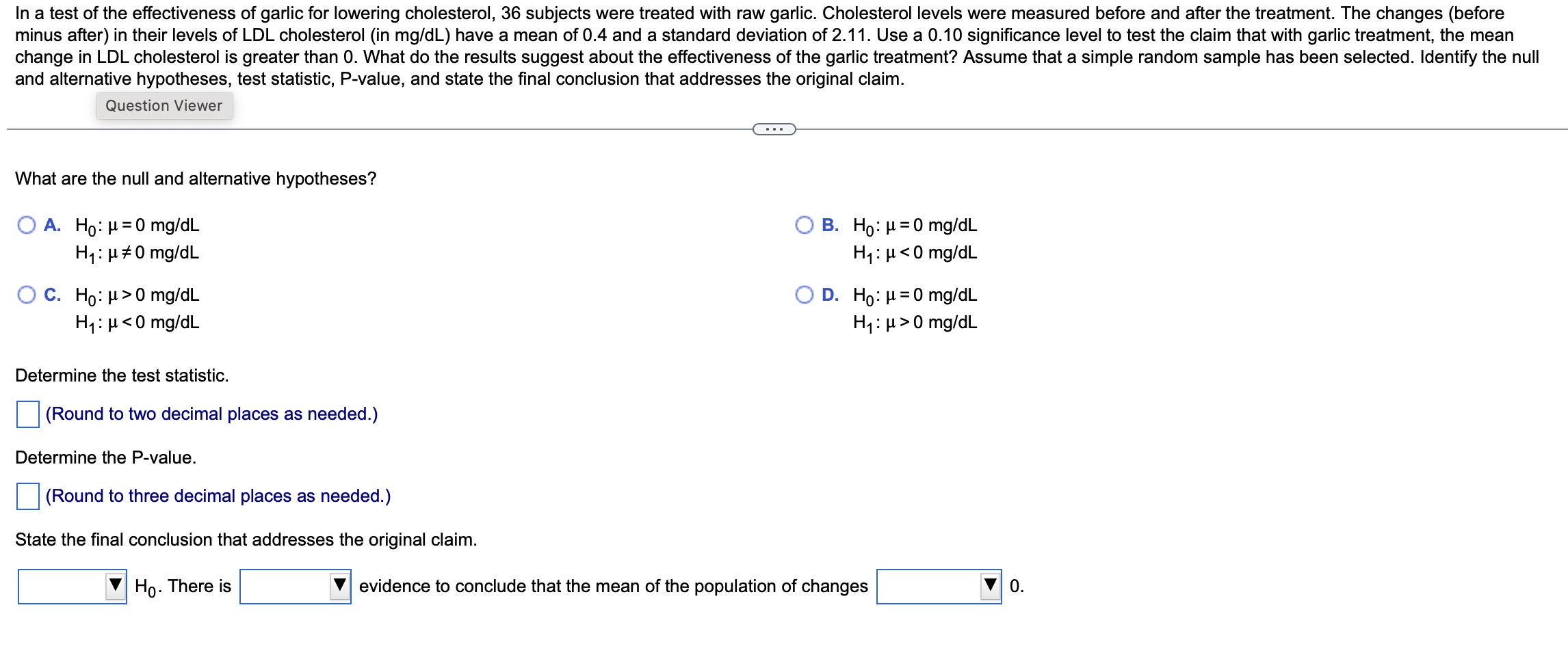 Solved and alternative hypotheses, test statistic, P-value, | Chegg.com