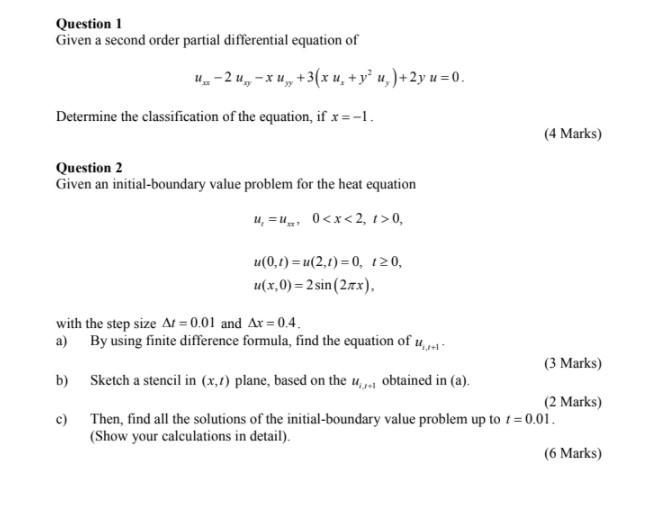 Solved Question 1 Given a second order partial differential | Chegg.com