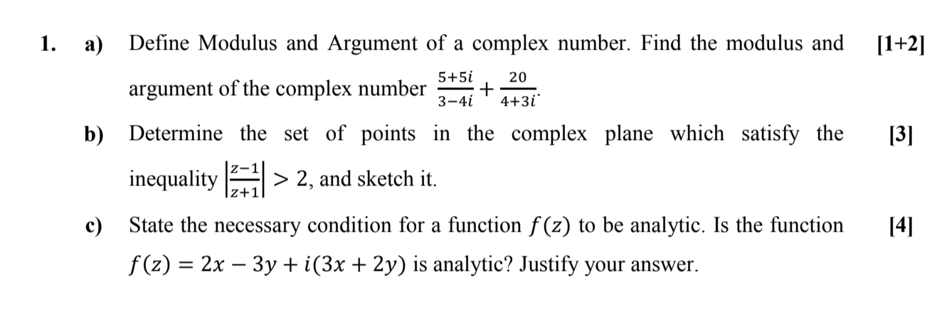 Solved 1. a) Define Modulus and Argument of a complex | Chegg.com