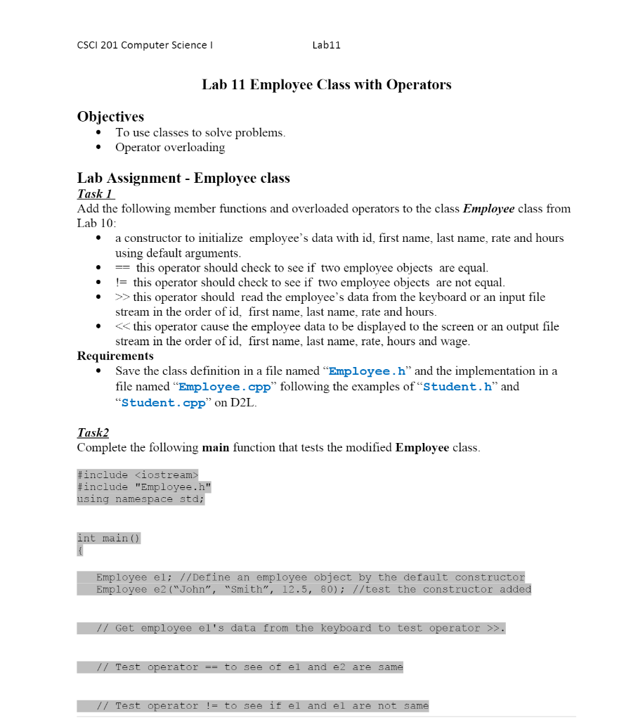 Solved CSCI 201 Computer Science ! Lab11 Lab 11 Employee | Chegg.com