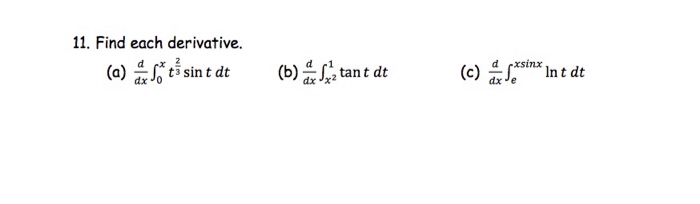 Solved Find each derivative. d/dx integral^x_0 t^2/3 sin t | Chegg.com