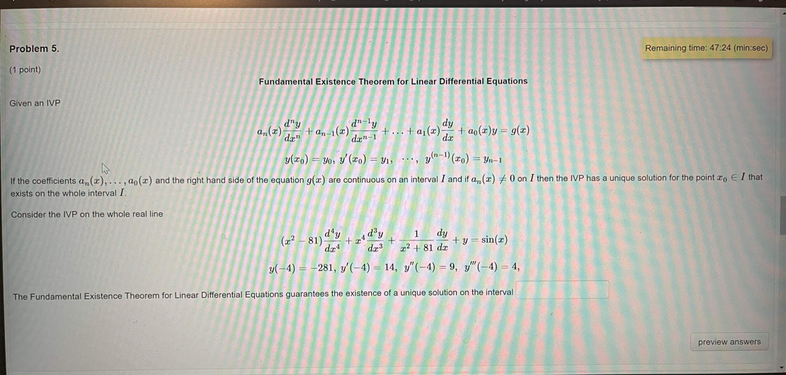 Solved Problem 5. (1 point) Fundamental Existence Theorem | Chegg.com