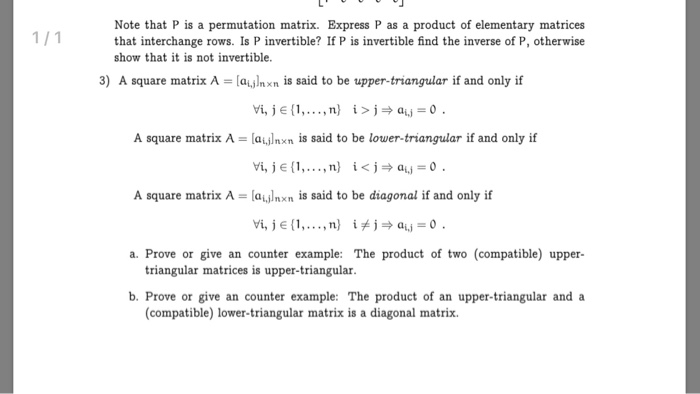 Solved Note that P is a permutation matrix. Express P as a | Chegg.com