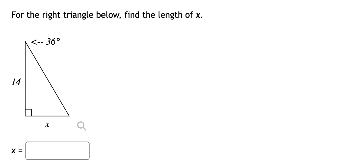 Solved For the right triangle below, find the length of x. | Chegg.com