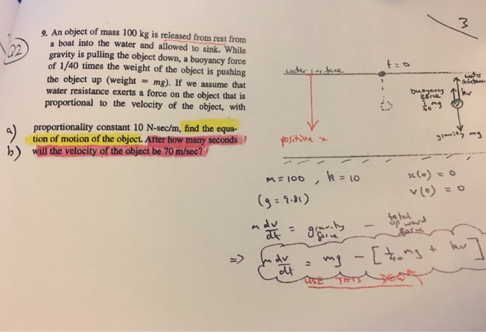 Solved 9. An object of mass 100 kg is released from rest | Chegg.com