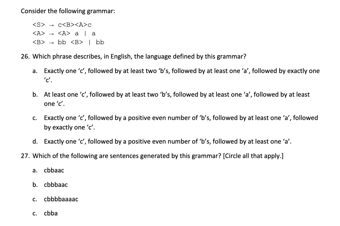 Solved Consider the following grammar: C c | Chegg.com