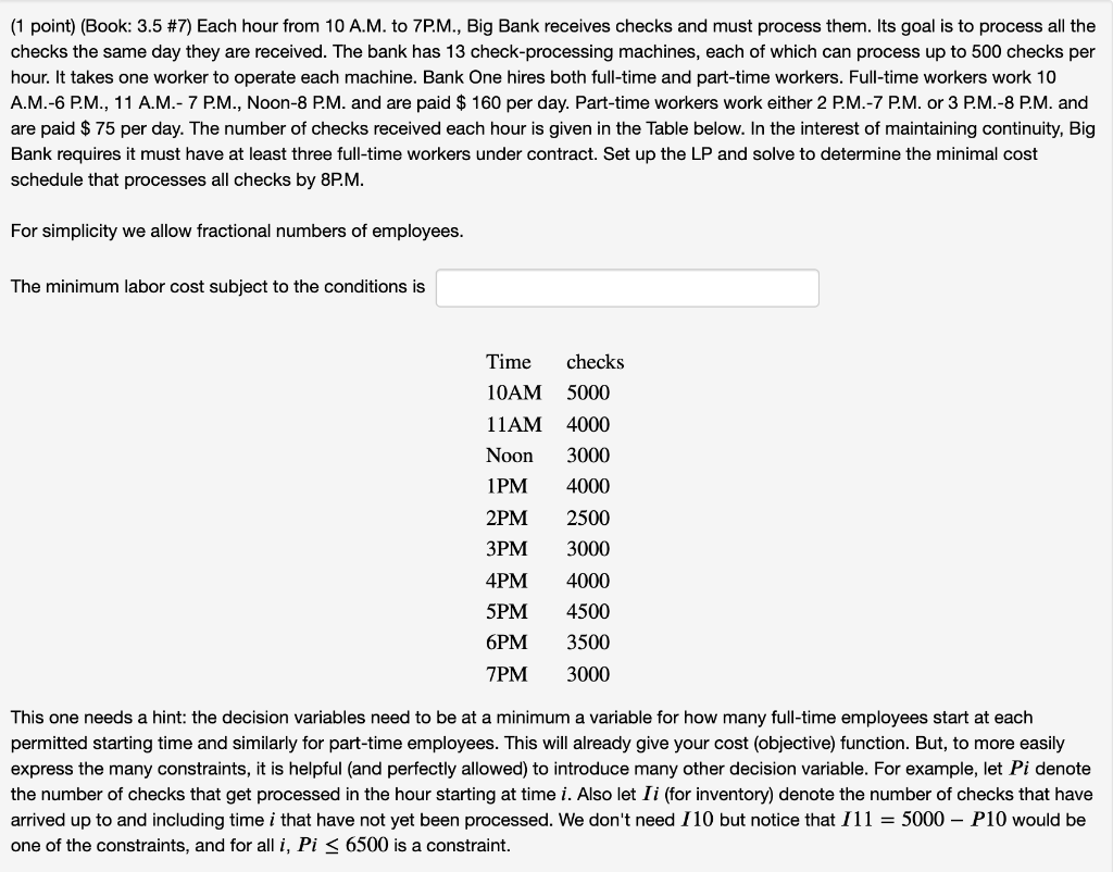 Solved (1 point) (Book: 3.5 #7) Each hour from 10 A.M. to | Chegg.com
