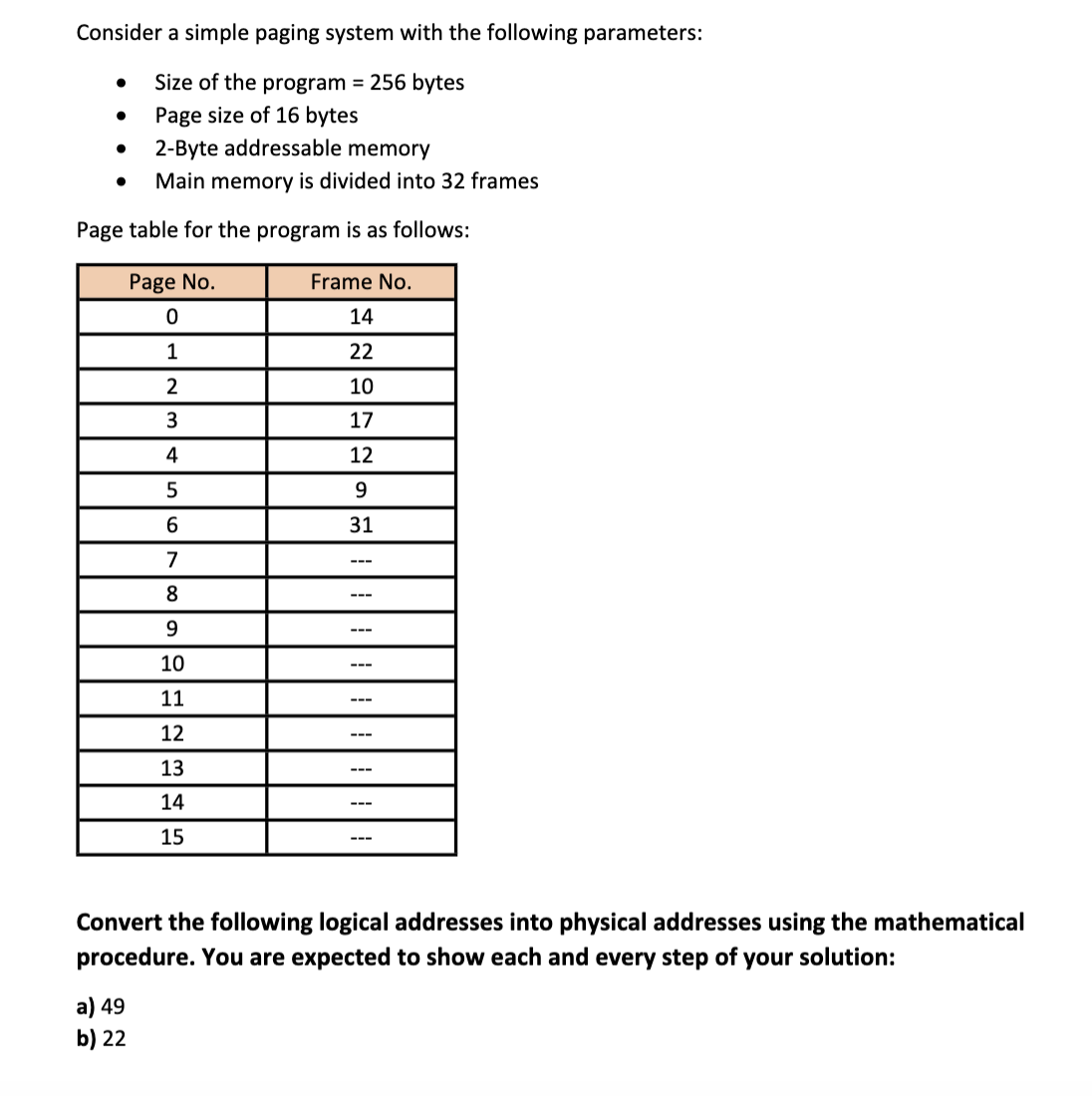 Solved Consider A Simple Paging System With The Following 