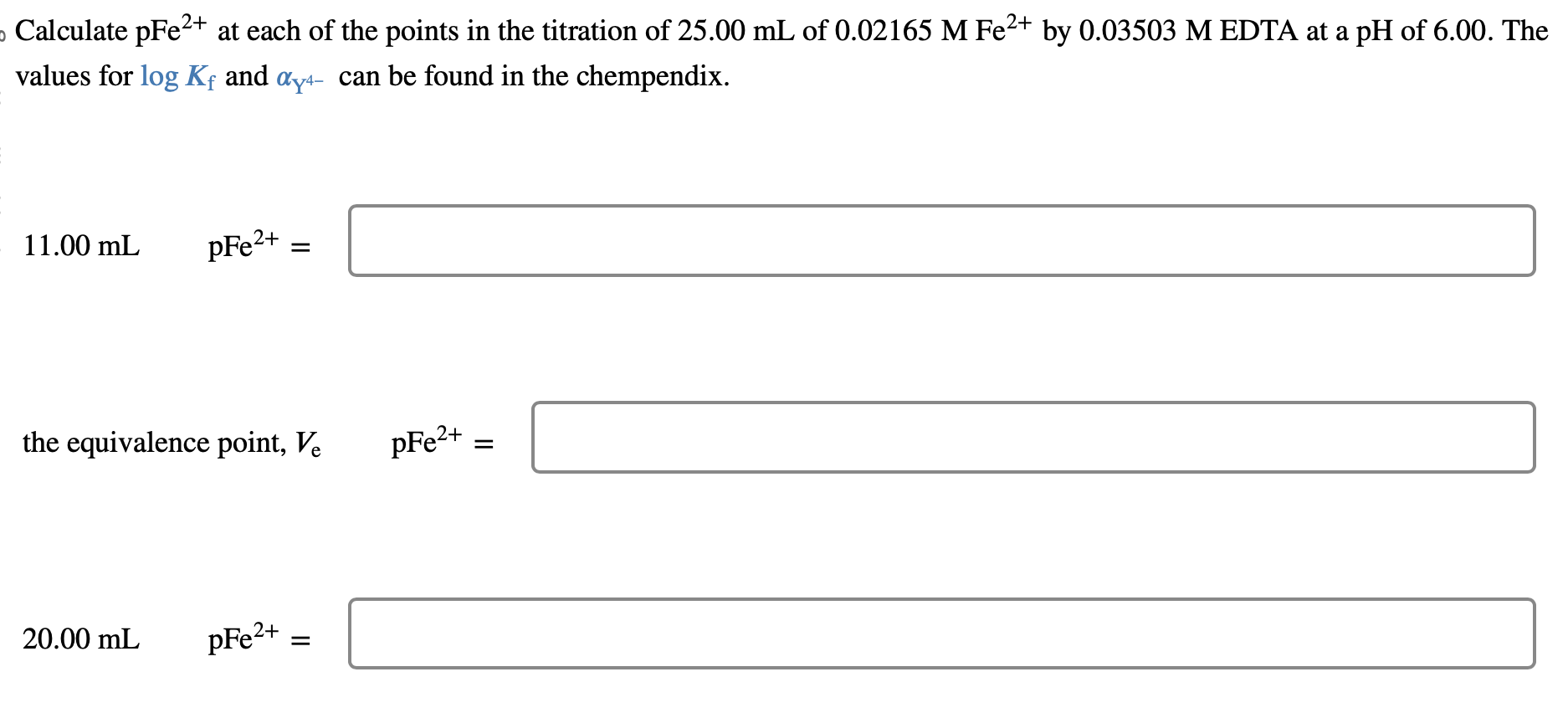 Solved Calculate pFe2+ at each of the points in the | Chegg.com