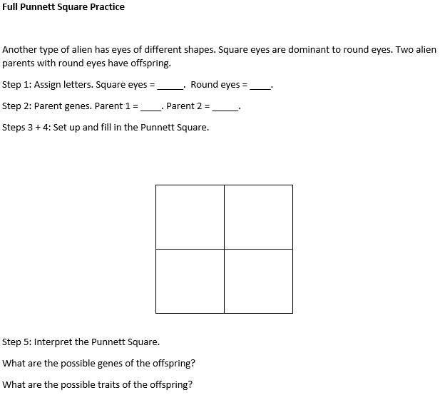 Solved Full Punnett Square Practice Another type of alien | Chegg.com