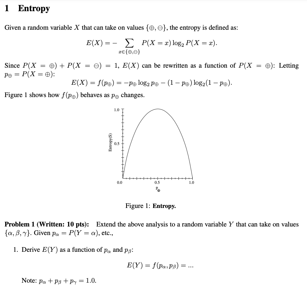 Solved 1 Entropy Given A Random Variable X That Can Take On 4412