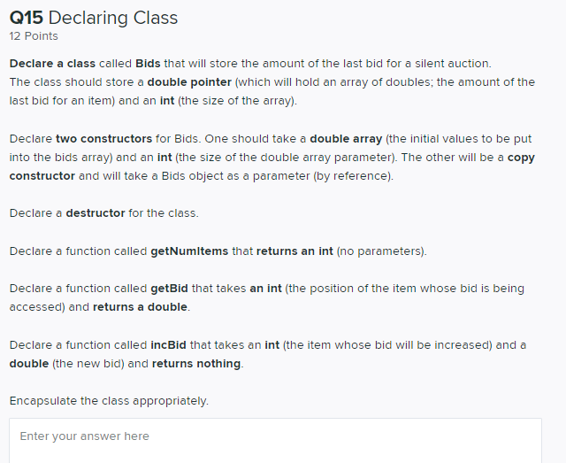 Solved Q15 Declaring Class 12 Points Declare a class called | Chegg.com