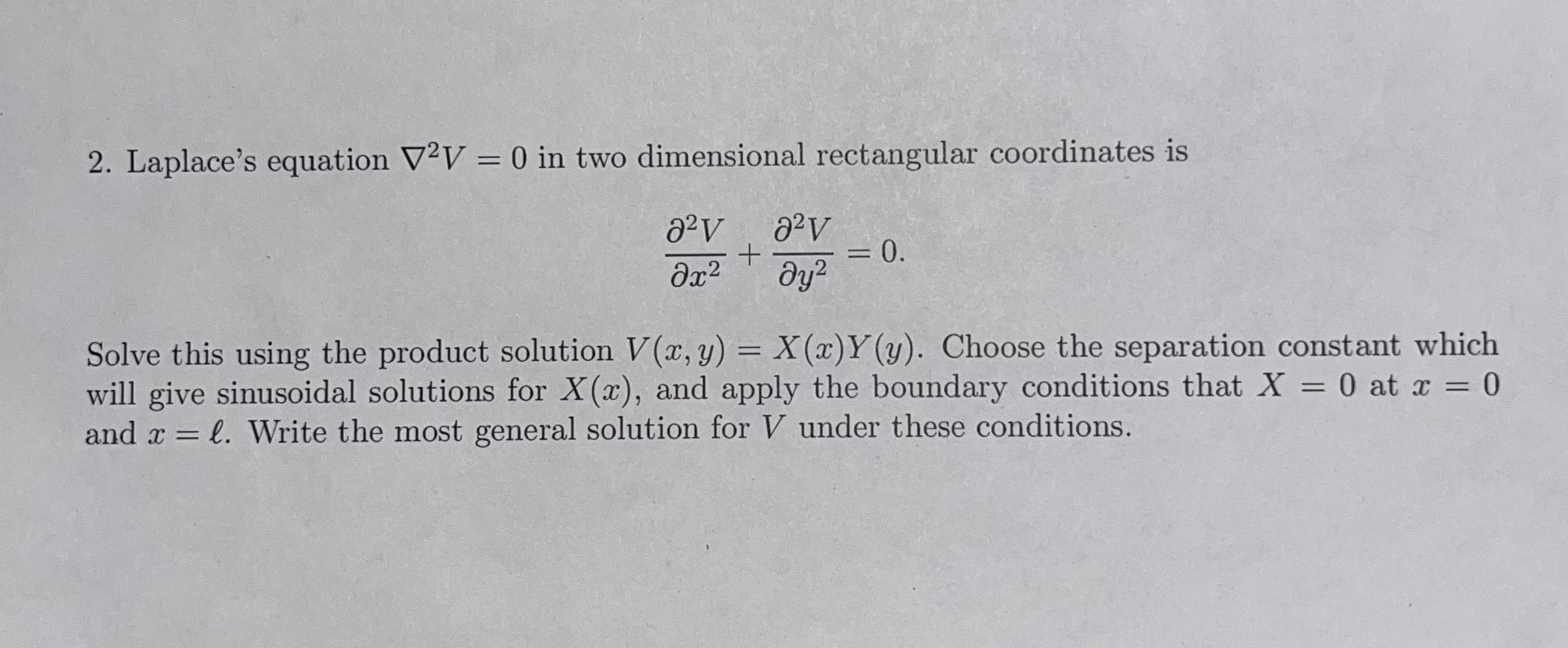 Solved Laplace's equation in two dimensional rectangular | Chegg.com