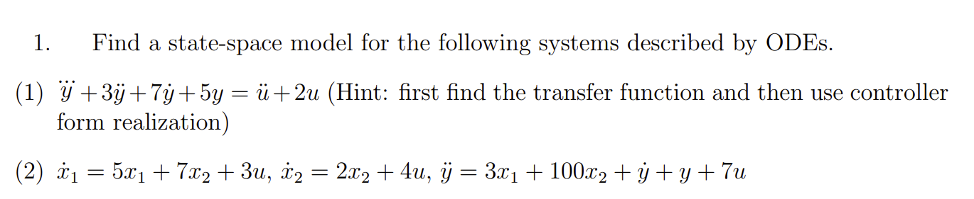 Solved 1. Find a state-space model for the following systems | Chegg.com