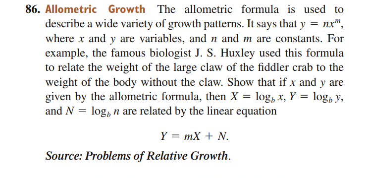Solved 36. Allometric Growth The allometric formula is used | Chegg.com
