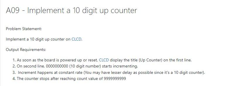 Solved A09 - Implement a 10 digit up counter Problem | Chegg.com