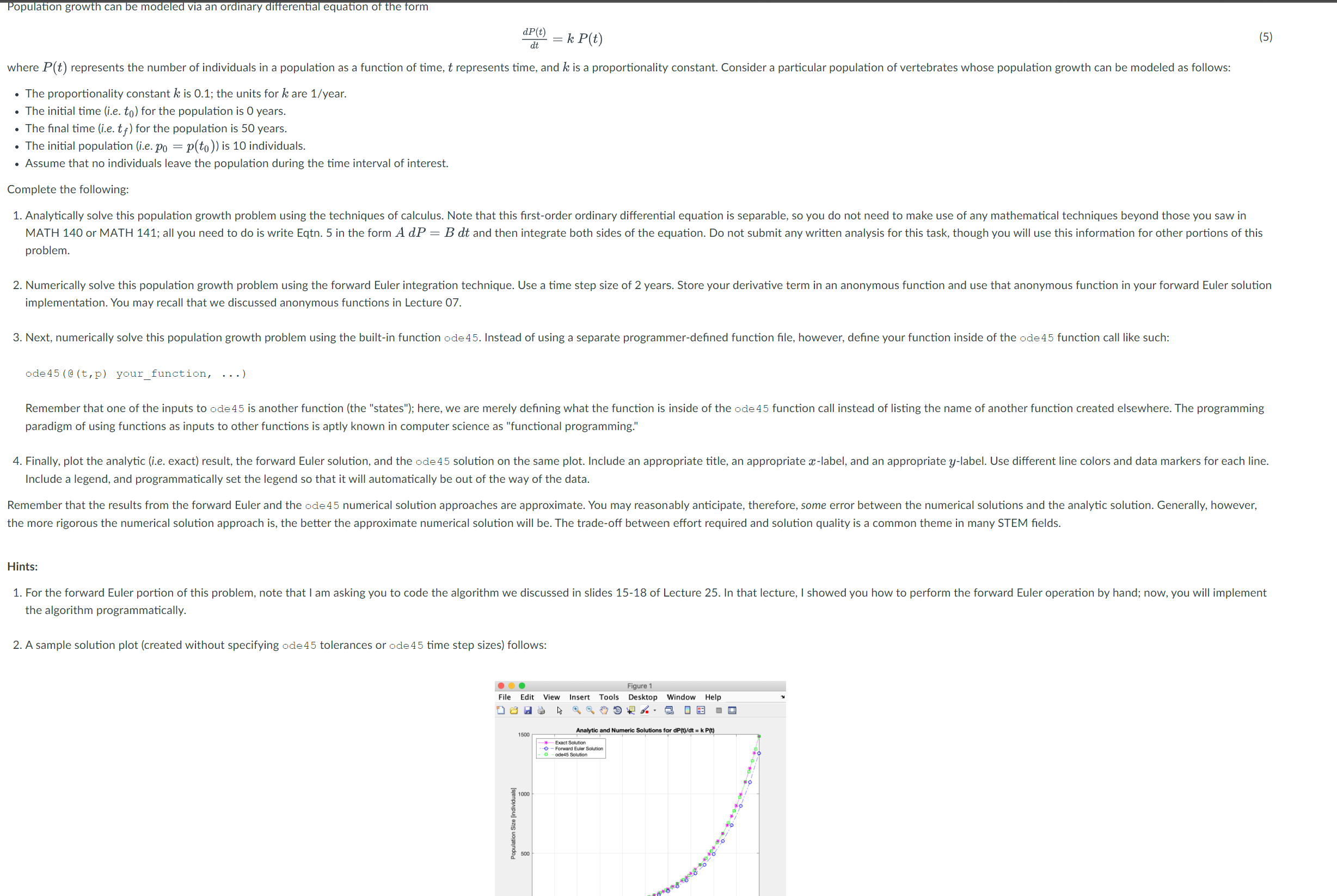 Solved in Matlab dP(t)dt=kP(t)The proportionality constant k | Chegg.com