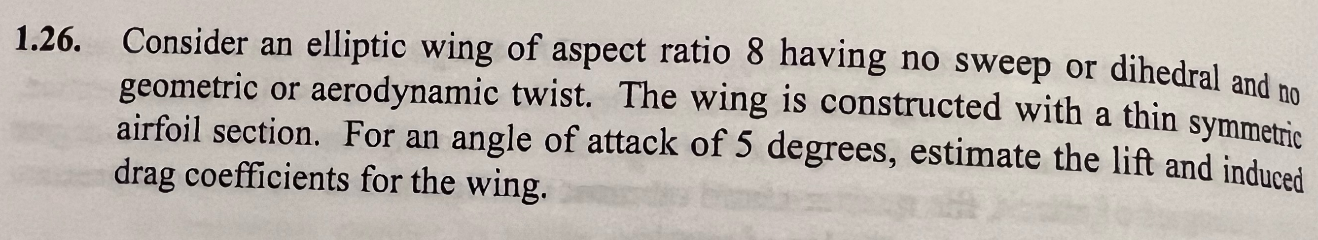 Solved 26. Consider an elliptic wing of aspect ratio 8 | Chegg.com