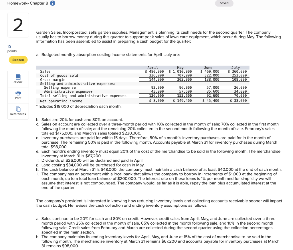 Solved Garden Sales, Incorporated, sells garden supplies. | Chegg.com