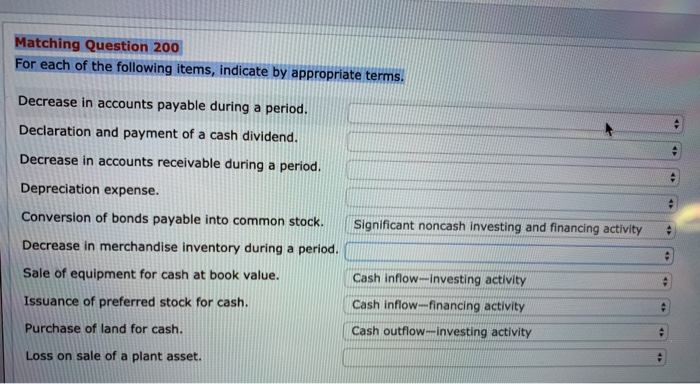 Solved Matching Question 200 For each of the following | Chegg.com